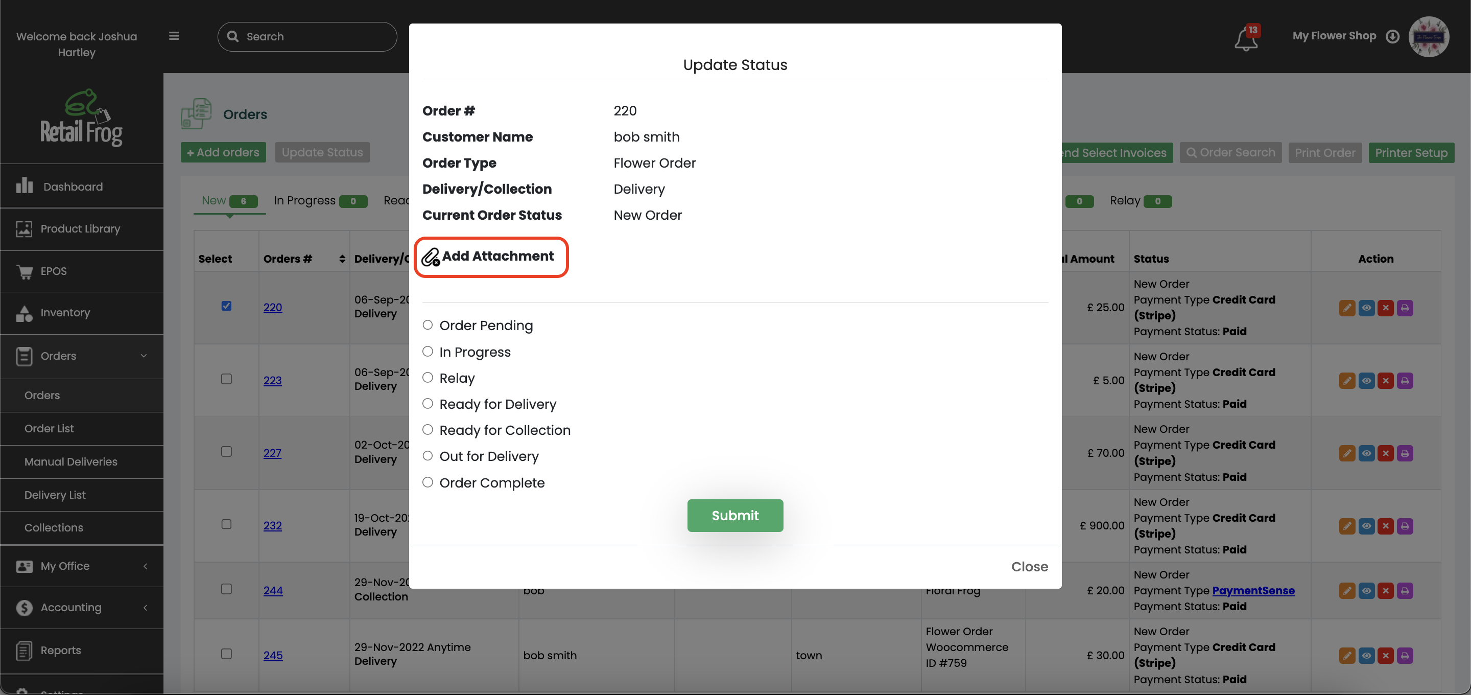 Updating your order status